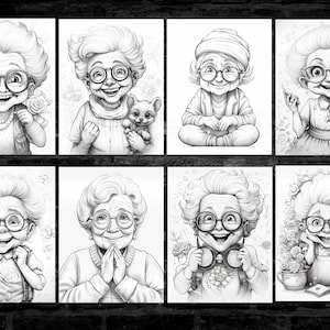 Coloring Page Grandma Grayscale Coloring Book Happy Grandma Coloring ...
