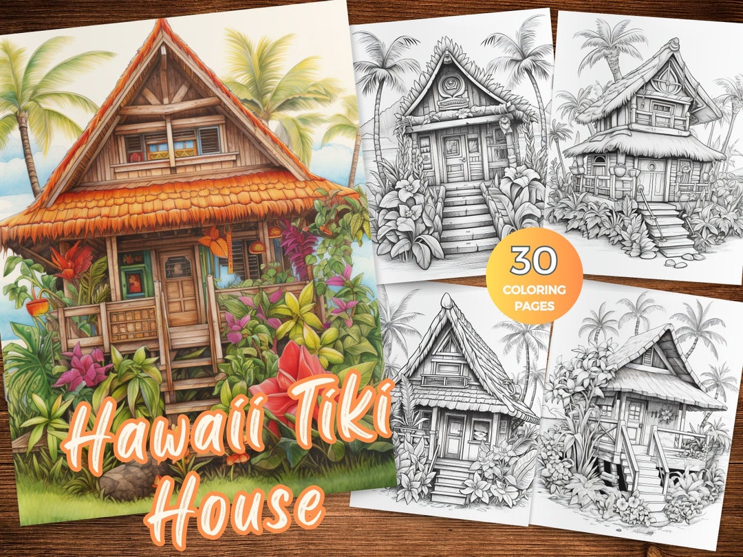 Hawaii Tiki House Coloring Pages for Adults Exotic Island House ...