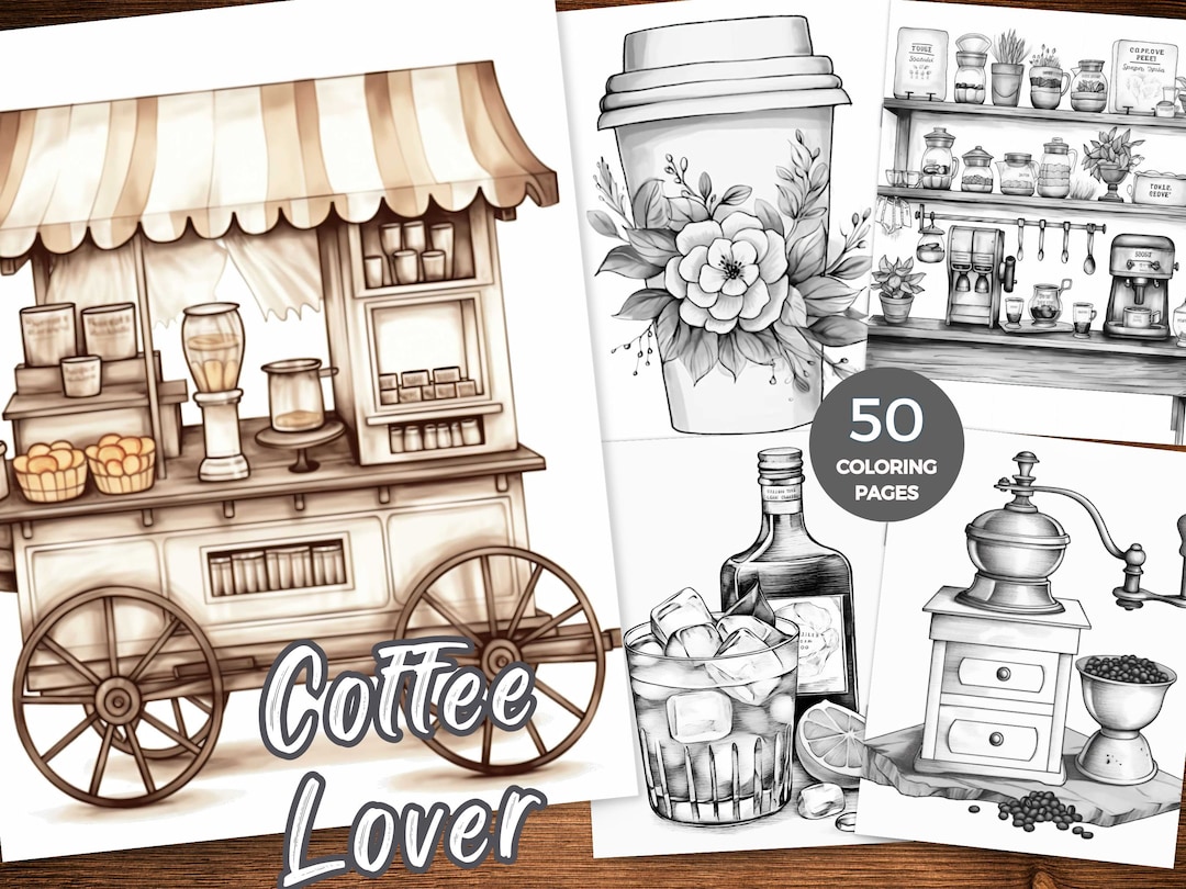Coffee Lover Coloring Book Grayscale Coffee Coloring Pages Instant ...