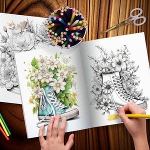 Flower Sneaker Coloring Pages of Sneakers Blooming Shoes Coloring Book ...