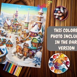 Winter Christmas Villages Coloring Page Enchanted Winter Village ...