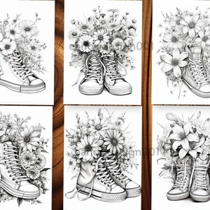 Flower Sneaker Coloring Pages of Sneakers Blooming Shoes Coloring Book ...