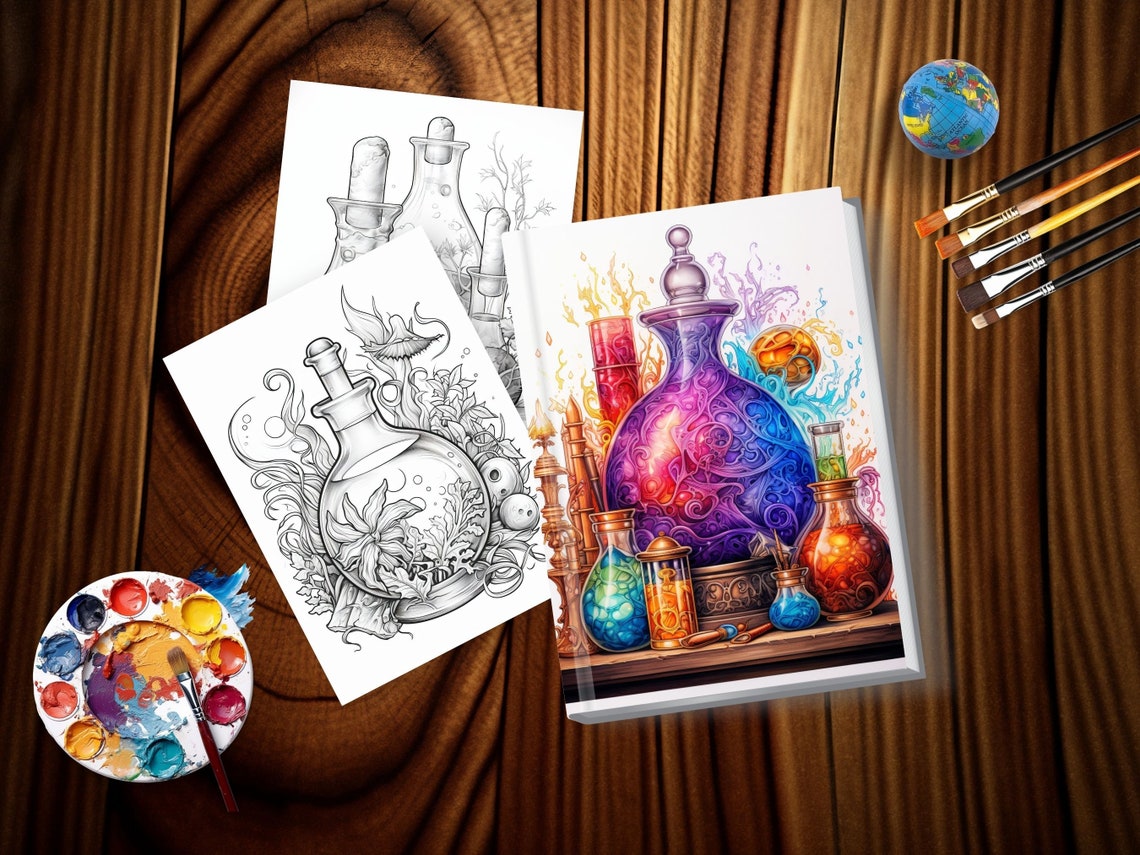 Magic Potion Coloring Pages Adult and Kids Coloring Book Fantasy ...