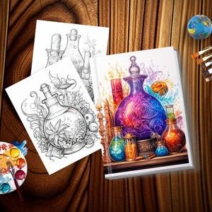 Magic Potion Coloring Pages Adult and Kids Coloring Book Fantasy ...