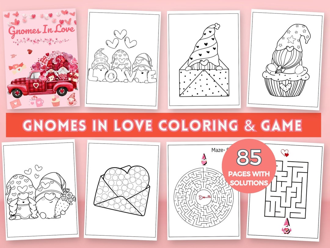 Valentine Gnome Coloring Pages Printable Cute Valentine Coloring Book ...