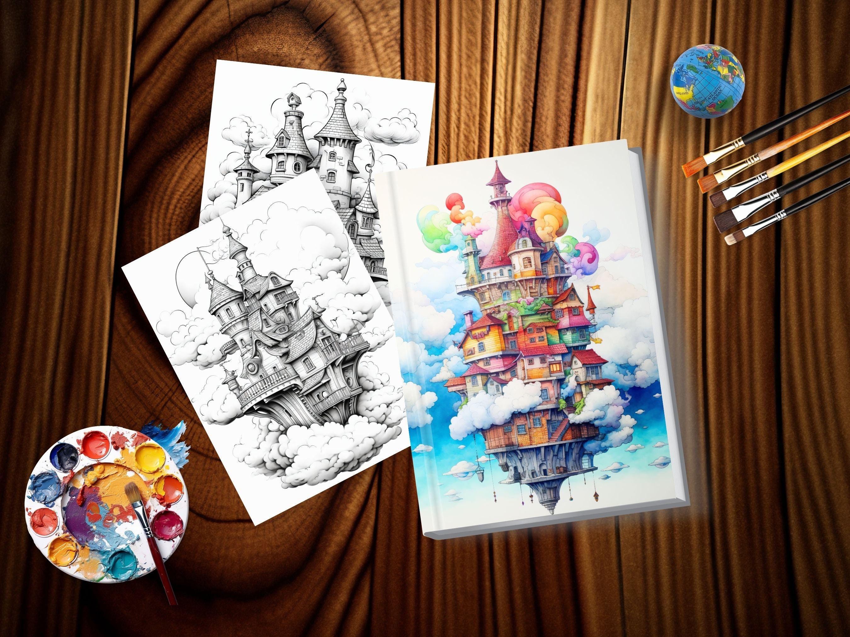 Fantasy Sky House Coloring Pages for Adults Sky Castle Coloring Sheets ...