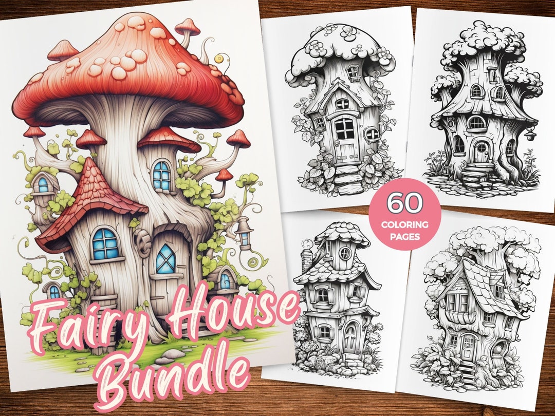Enchanted Fairy Houses Coloring Page Blooming Fairy House Coloring ...