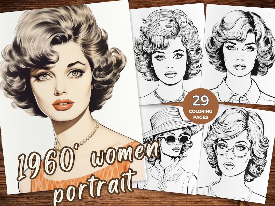 1960s Women Portrait Coloring Pages Creative Coloring of Retro Women ...