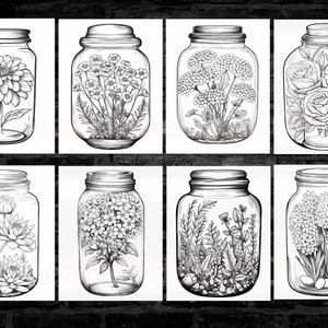Flowers in Jar Coloring Page Jar Flowers Coloring Book Printable Floral ...