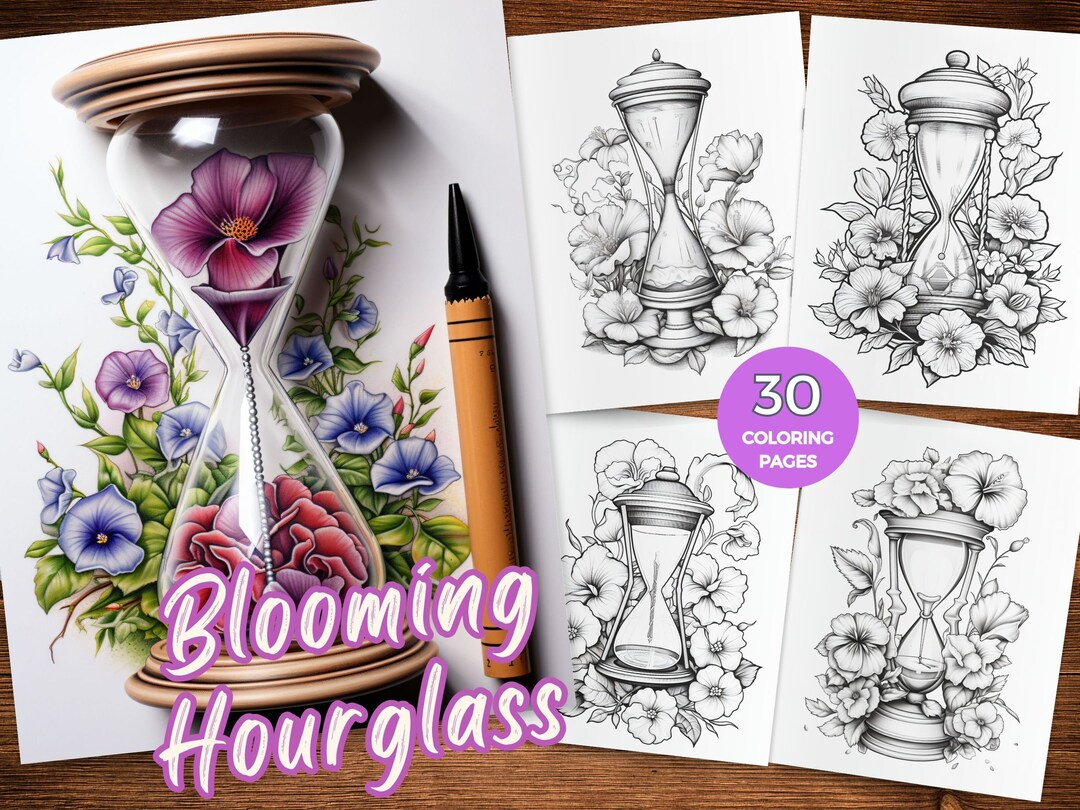 Blooming Hourglass Coloring Pages for Adults Floral Hourglass Coloring ...