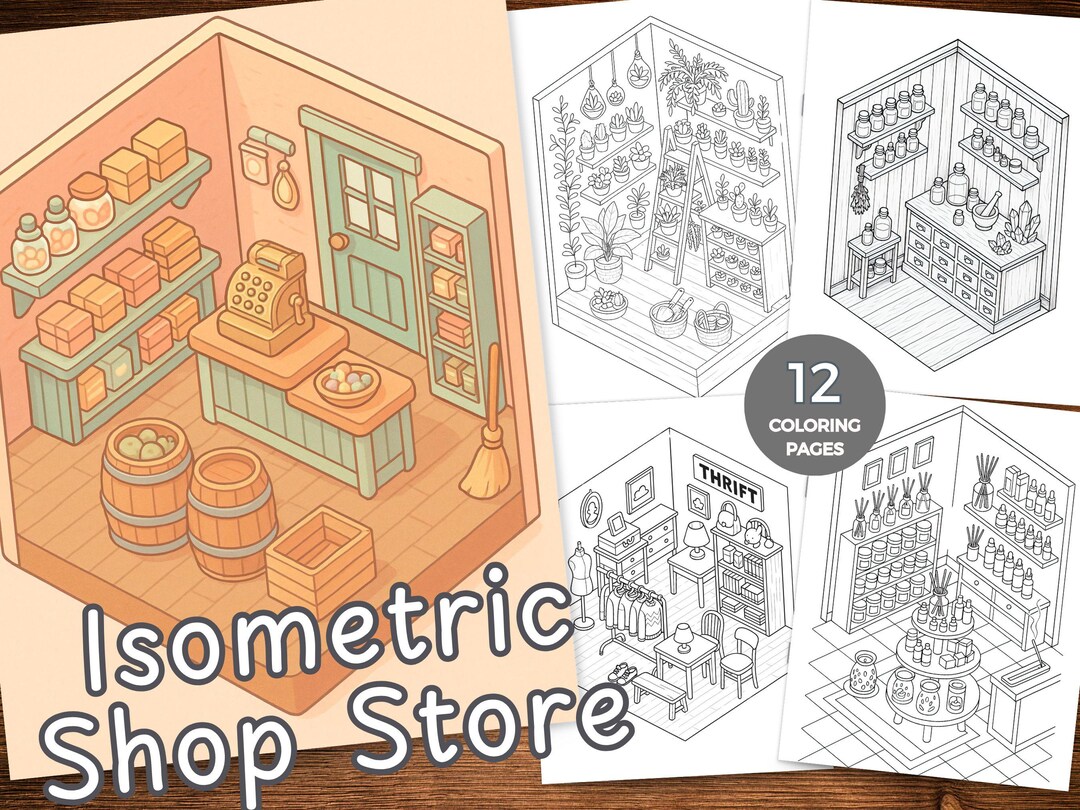 Isometric Room Coloring Pages, Interior Isometric Coloring Printables ...
