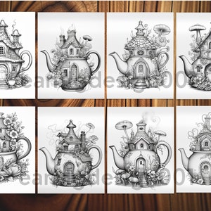 Teapot Fairy House Coloring Pages for Adults Teapot Fantasy Coloring ...