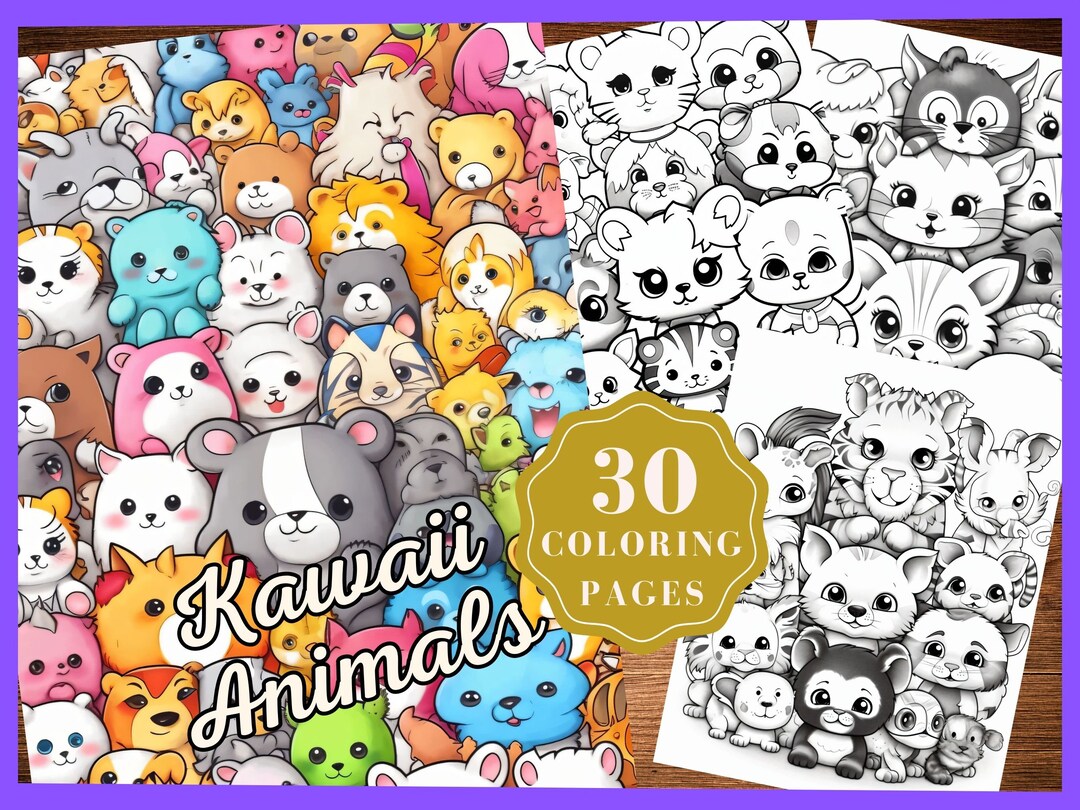 Kawaii Animals Coloring Pages Cute Animal Coloring Book for Kids and ...