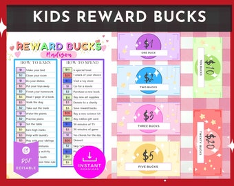 Editable Reward Bucks Printable, Chore Bucks, Printable Mom Bucks ...
