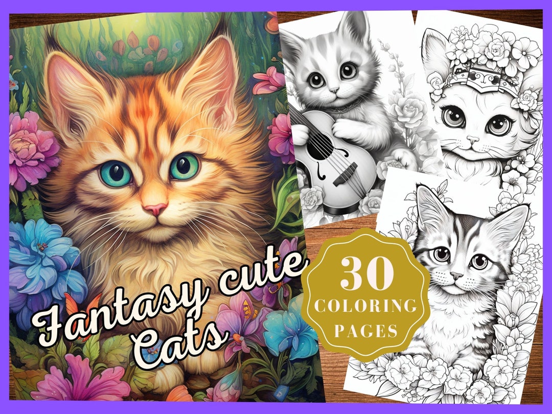 Fantasy Cute Cat Coloring Pages, Cats Coloring Pages for Kids, Coloring ...