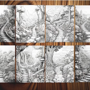 Fantasy Path Coloring Page Enchanted Landscapes Coloring Book Whimsical ...