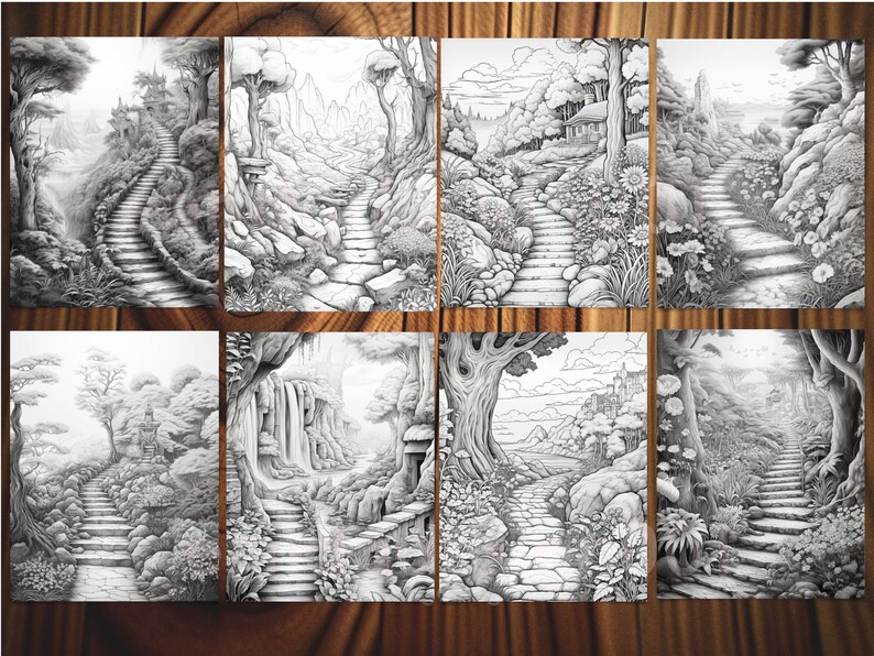 Fantasy Path Coloring Page Enchanted Landscapes Coloring Book Whimsical ...