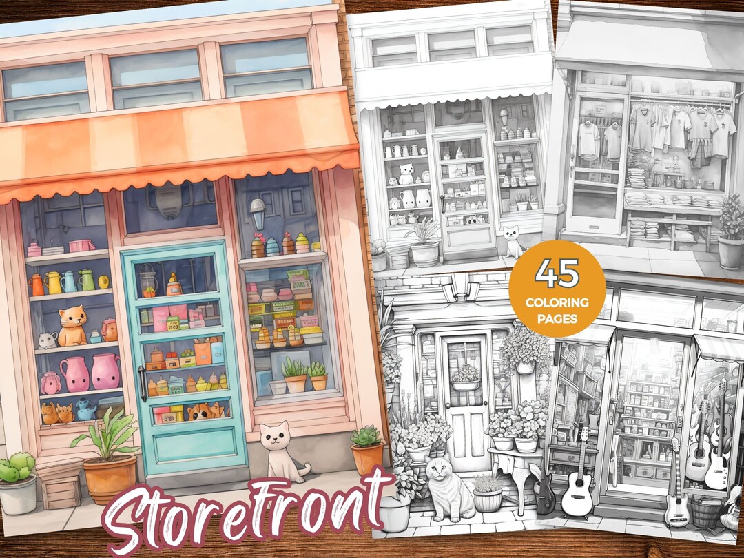 Storefront Coloring Page Storefront Grayscale Coloring Book Instant ...