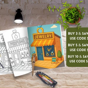 3D Retail Storefront Coloring Page, Printable Boutique, Bakery, Shop ...