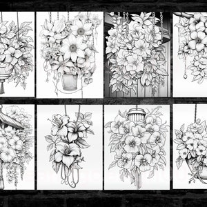 Hanging Flowers Coloring Pages Instant Download Blossom Floral ...