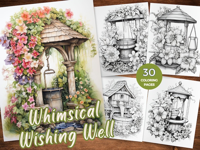 Whimsical Wishing Wells Coloring Pages Printable Enchanted Wellspring ...
