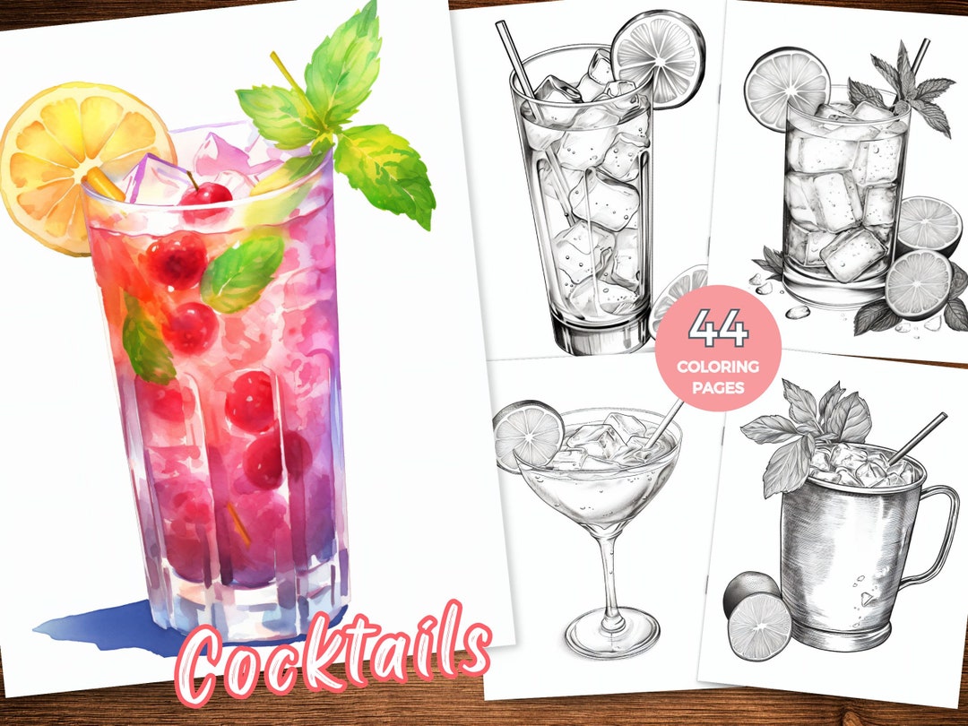 Cocktails Coloring Pages for Adults Instant Download Printable PDF ...
