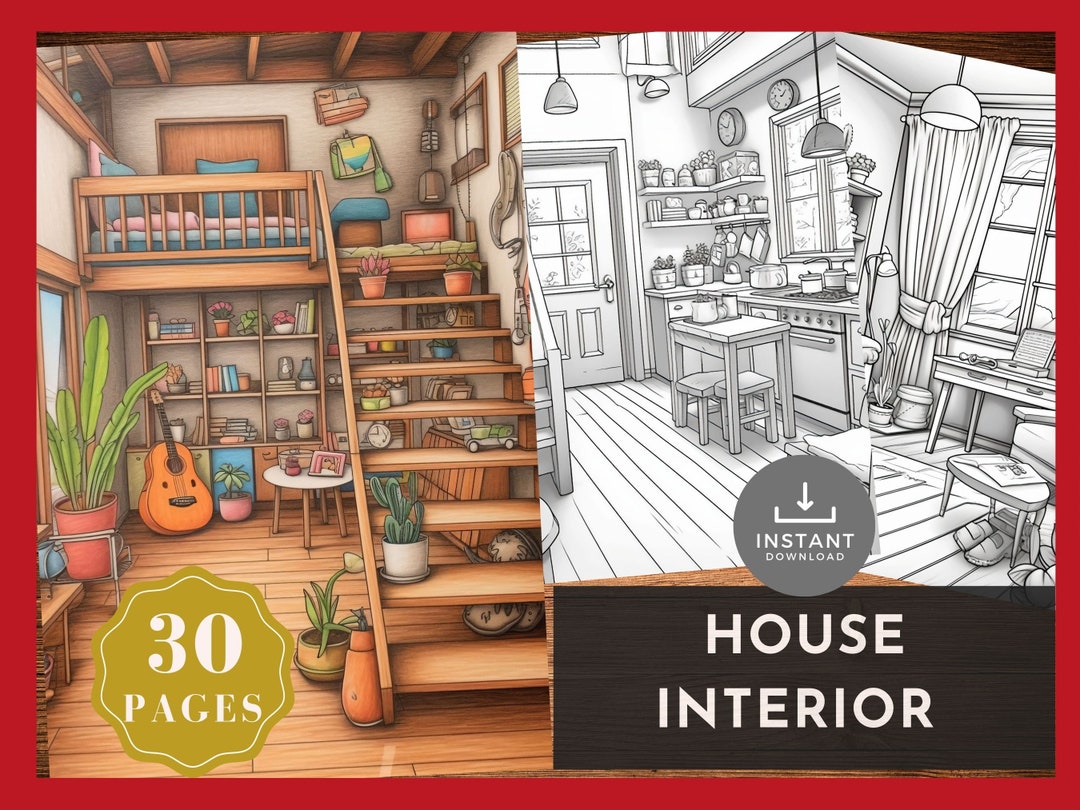House Interior Designs Coloring Pages,boho and Hygge Interior Coloring ...