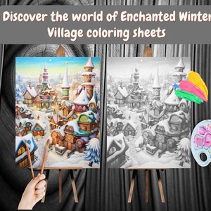 Winter Christmas Villages Coloring Page Enchanted Winter Village ...