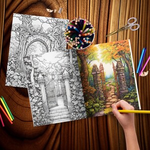 Magical Forest Gate Coloring Pages Printable Enchanted Gate Coloring ...