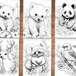 Forest Critters Coloring Page Woodland Animal Colouring Book for Adults ...