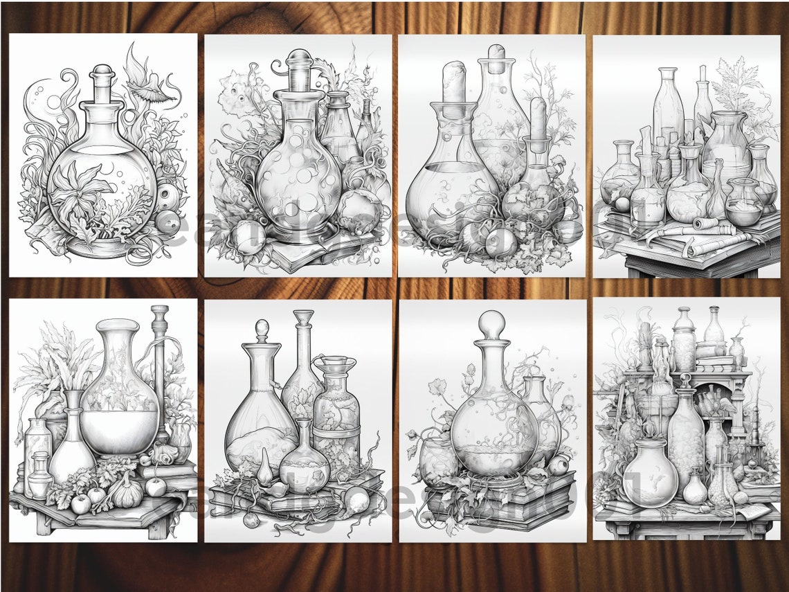 Magic Potion Coloring Pages Adult and Kids Coloring Book Fantasy ...