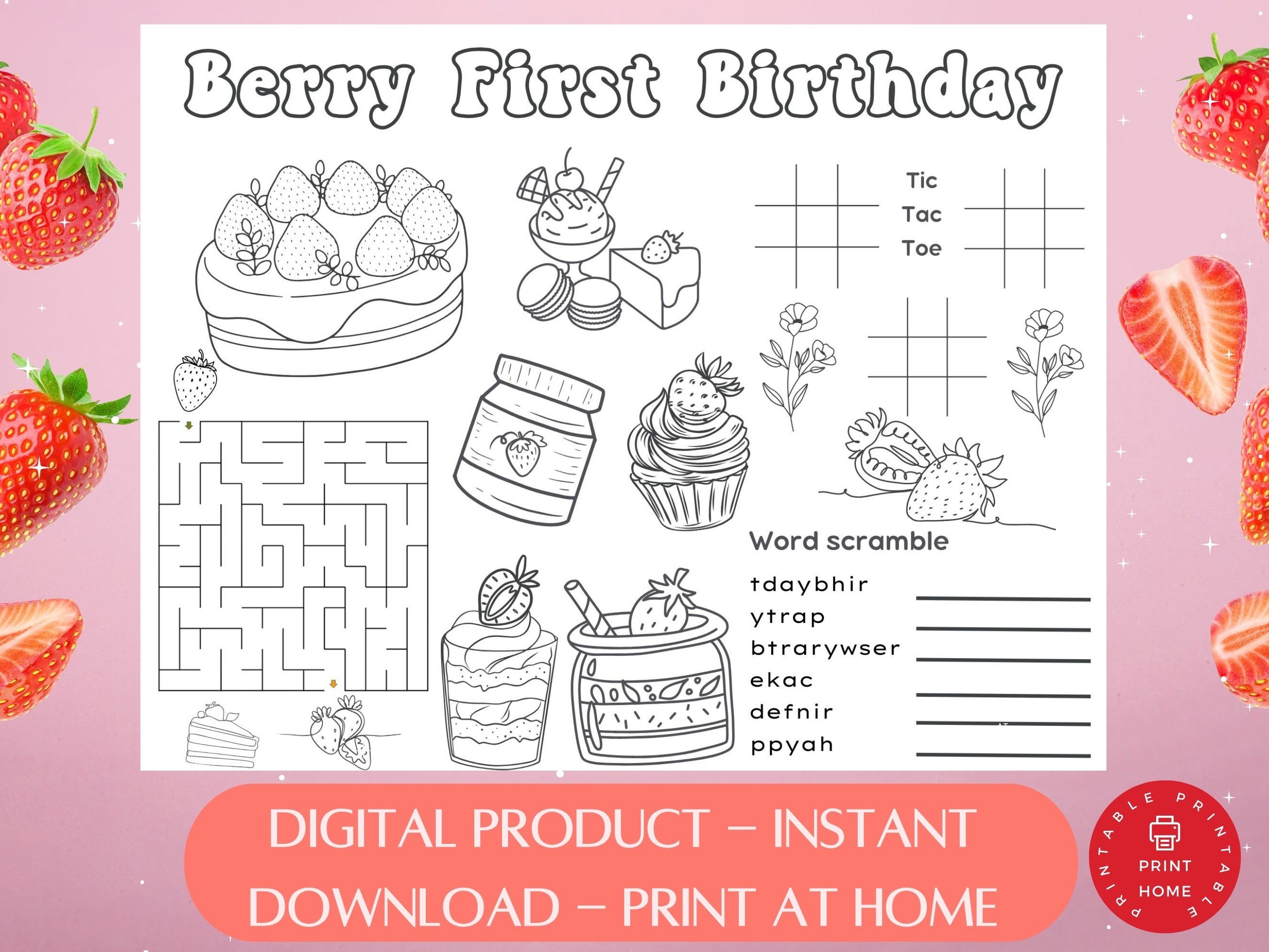 Berry 1st Birthday Coloring Berry First Birthday Coloring Page ...