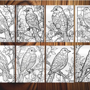 Stained Glass Birds Coloring Pages for Adults Printable Stained Glass ...