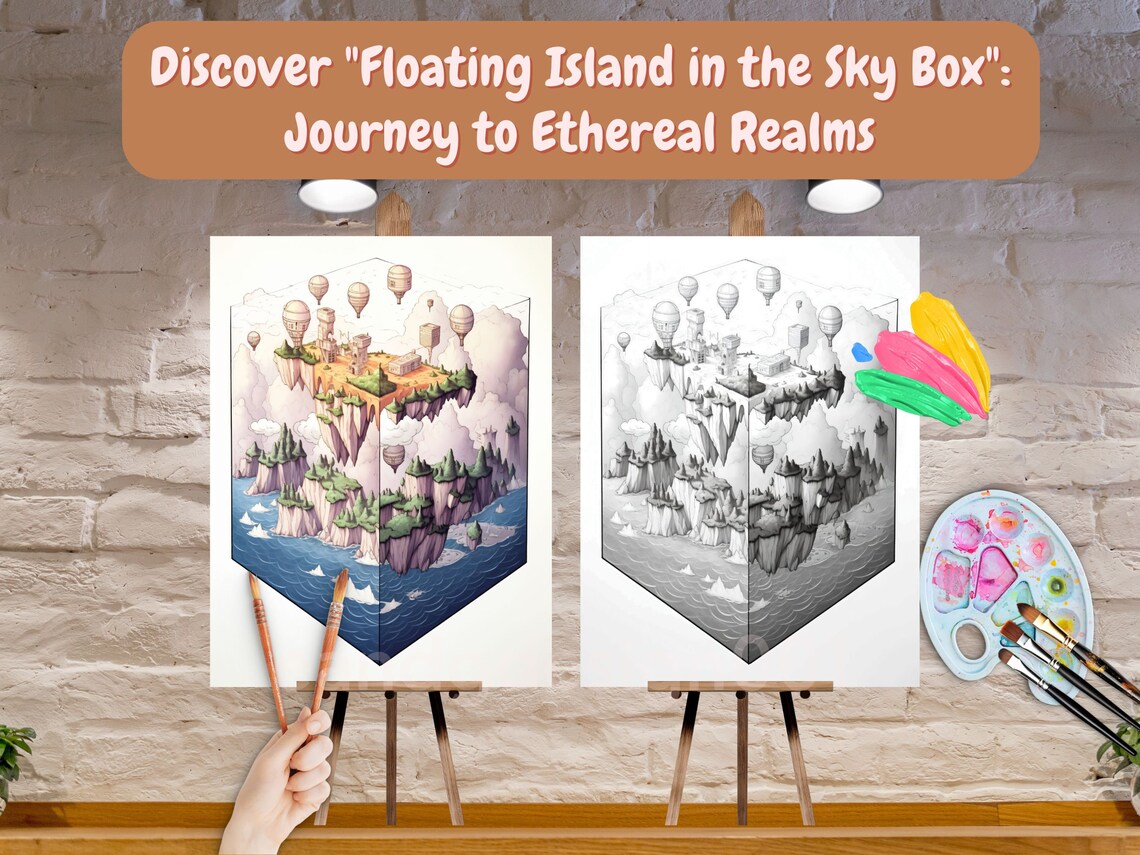Floating Island in a Sky Box Coloring Pages Fantasy Islands Coloring ...