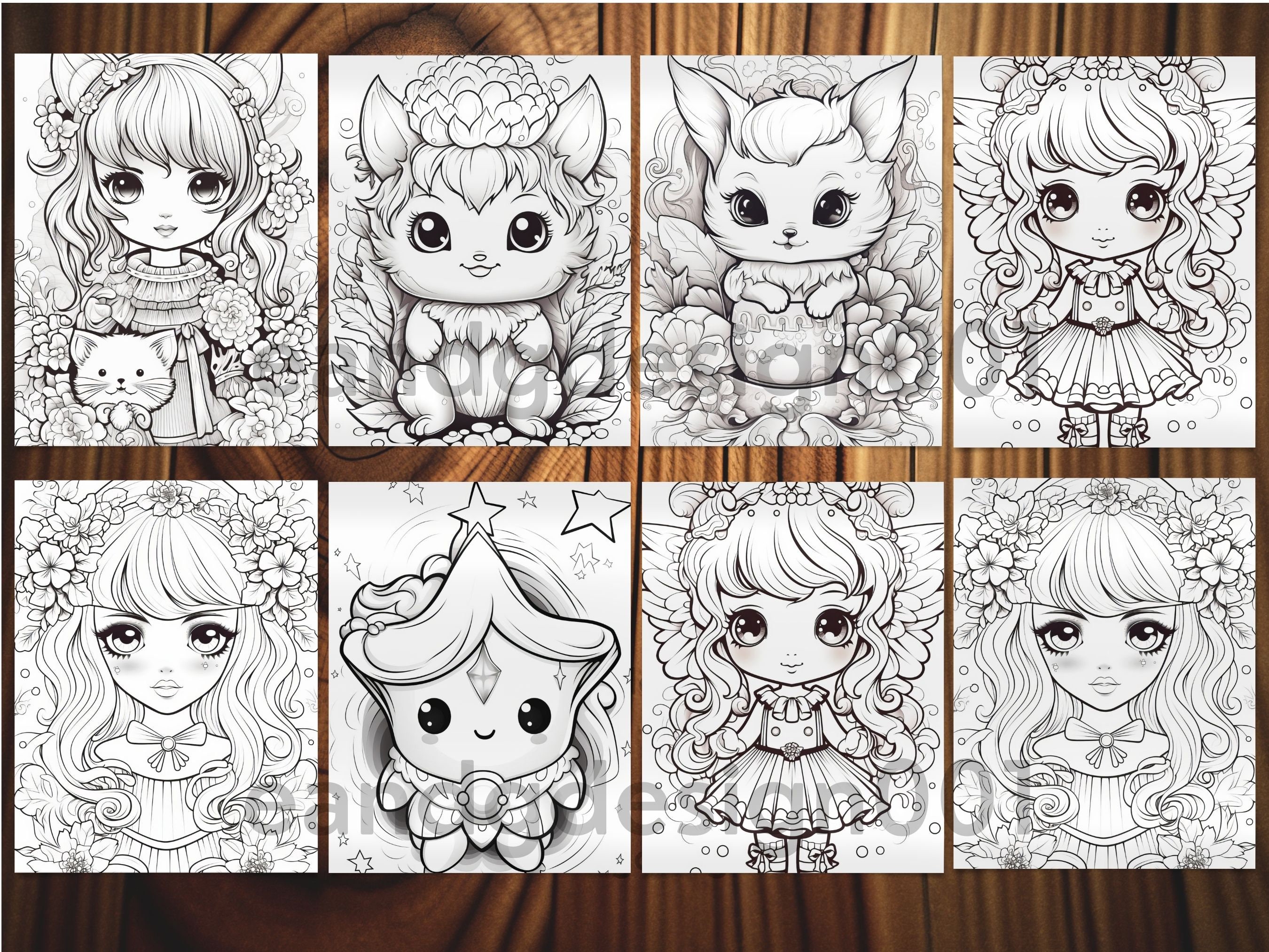 Kawaii Fantasy Coloring Pages for Adults Kawaii Cat Coloring - Etsy