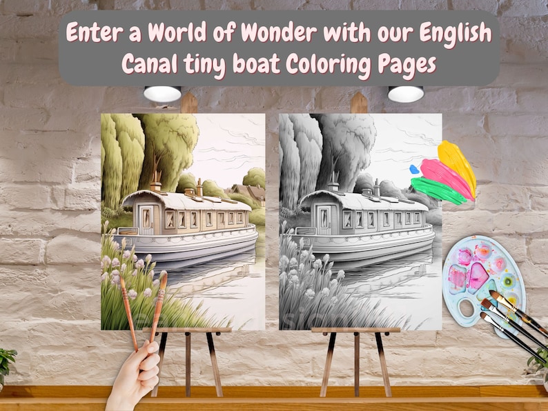 English Canal Boat Coloring Book English Tiny Boat for Stress Relief ...