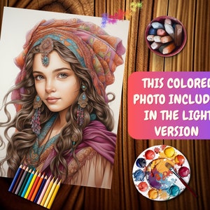 Beautiful Gypsy Girls Coloring Pages for Adults Instant Download Gypsy ...