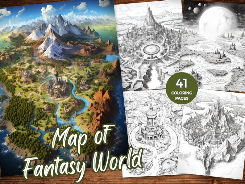 Fantasy Map Coloring Pages for Adults Map of Fantasy World Coloring ...