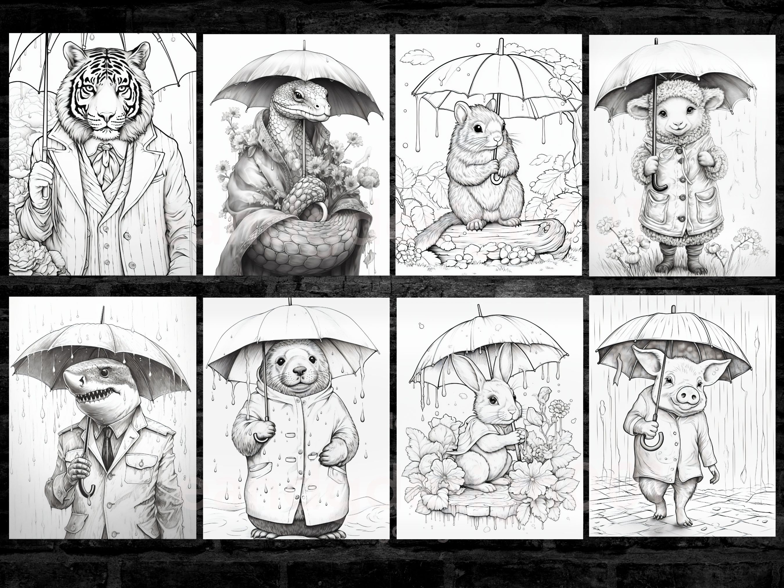 Animals With Umbrella Coloring Pages Animal Holding Umbrella Coloring ...