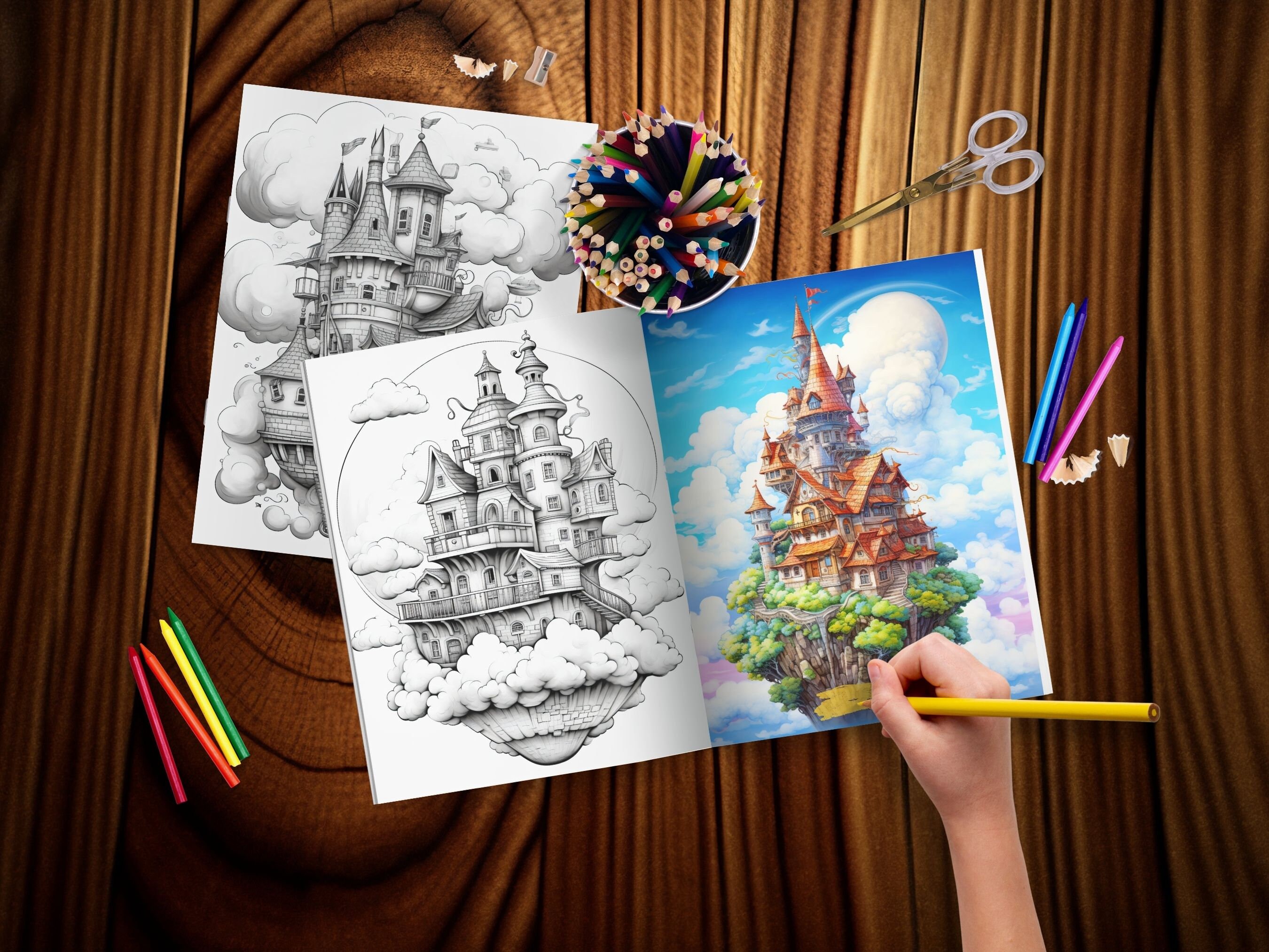 Fantasy Sky House Coloring Pages for Adults Sky Castle Coloring Sheets ...
