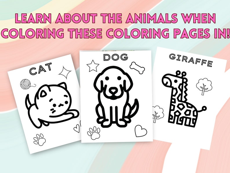 30 Educational Animals With Names Coloring Page Book,instant Download ...