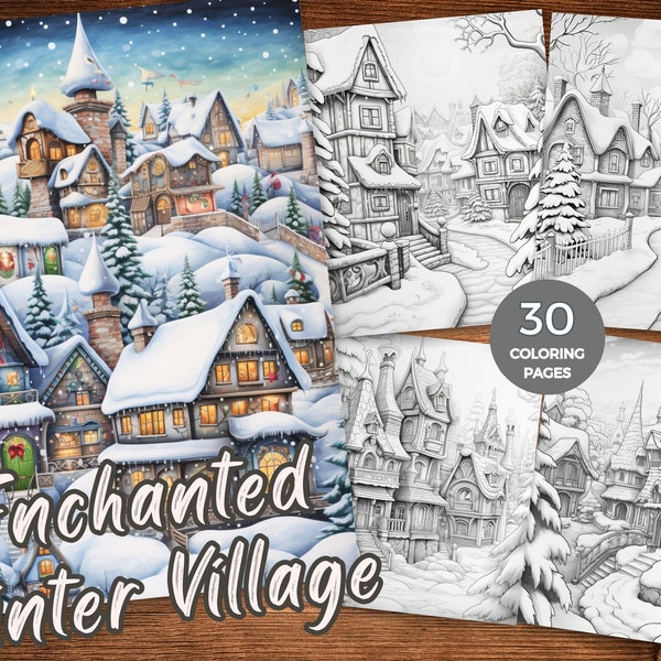 Winter Christmas Villages Coloring Page - Etsy