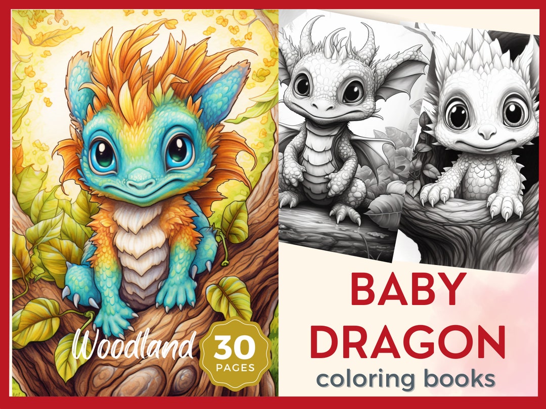 30 Baby Woodland Dragon Fantasy Coloring Page Book,instant Download ...