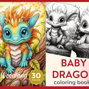 30 Baby Woodland Dragon Fantasy Coloring Page Book,instant Download ...