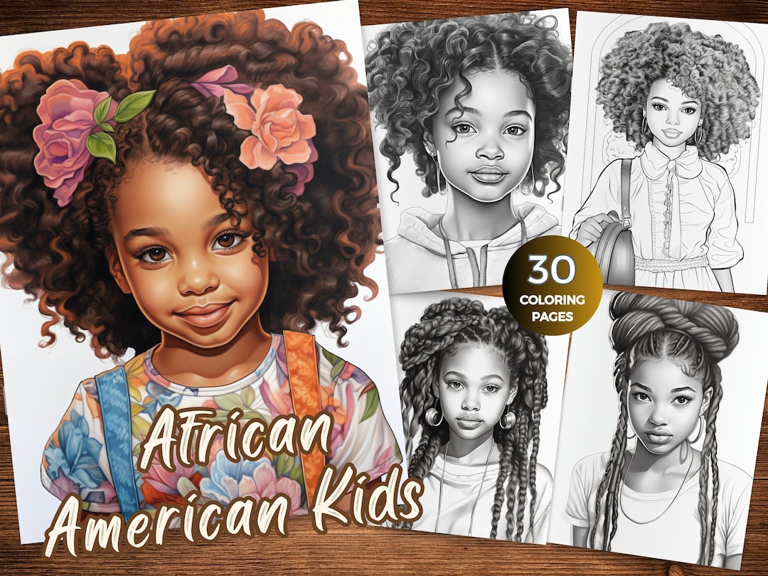 African American Kids Coloring Pages Printable Kids Grayscale Coloring ...