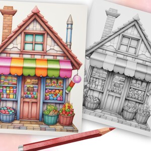 Adorable Storefront Grayscale Coloring Pages Kawaii Frontstore Coloring ...