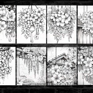 Hanging Flowers Coloring Pages Instant Download Blossom Floral ...