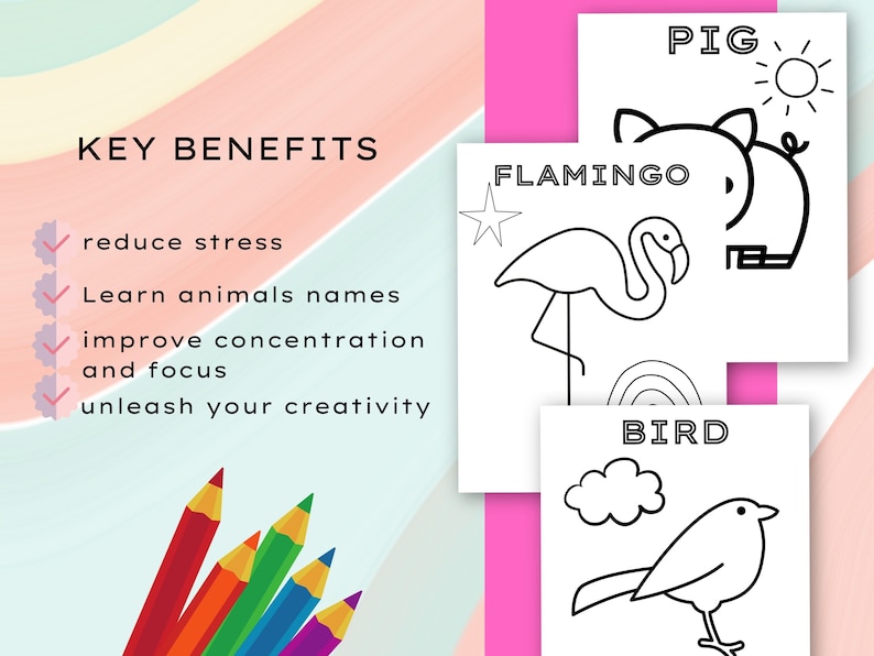 30 Educational Animals With Names Coloring Page Book,instant Download ...