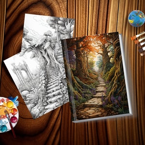 Fantasy Path Coloring Page Enchanted Landscapes Coloring Book Whimsical ...