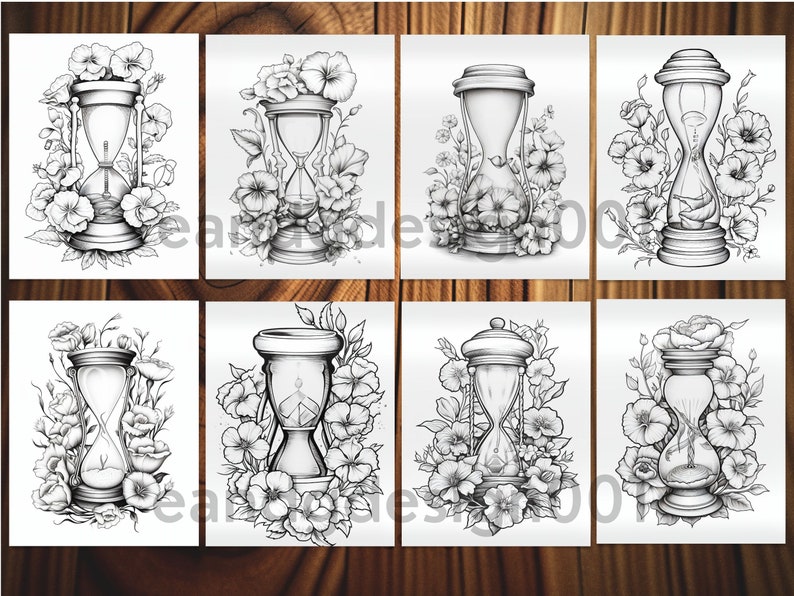 Blooming Hourglass Coloring Pages for Adults Floral Hourglass Coloring ...